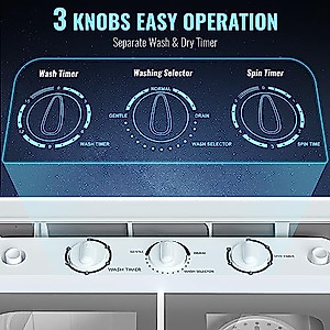 Pataku Portable Washing Machine, 21.6 Lbs Compact Mini Washer and Dryer Combo, Twin Tub Laundry Washer with Spin Cycle, Soaking Function Ideal for Apartment, Dorms, RVs, Camping, Grey