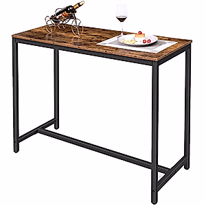 HOOBRO Bar Table, 47.2” Rectangular Pub Table, Dining Table for Living Room, Dining Room, Kitchen, Adjustable Feet, Sturdy Metal Frame, Industrial Design, Easy Assembly, Rustic Brown BF50BT01
