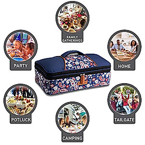 HotLogic 16801170-BPSL Food Warming Tote Casserole Carrier Plus 120V, Blue Paisley
