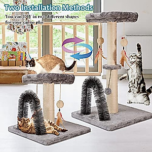 Cat Scratching Post, WHDPETS Cat Scratchers with Arch Self Groomer and Platform for Indoor Cats, Cat Claw Scratch Posts with Sisal Rope and Balls for Kitten Kitty Play
