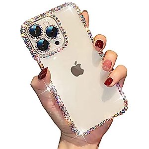 Poowear Compatible with iPhone 13 Pro Max Case Luxury Bling Rhinestone Glitter Phone Case for Women Girl 3D Diamond Silicone Clear Protective Case Cover