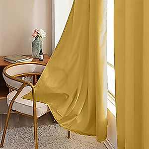 PY HOME & SPORTS Yellow Blackout Curtains Velvet Drapery 95 Inches Plush Long Block Out Darkening Window Curtain Drapes Thermal Insulated for Bedroom & Living Room 2 Panels (52x95 Inch, Yellow)
