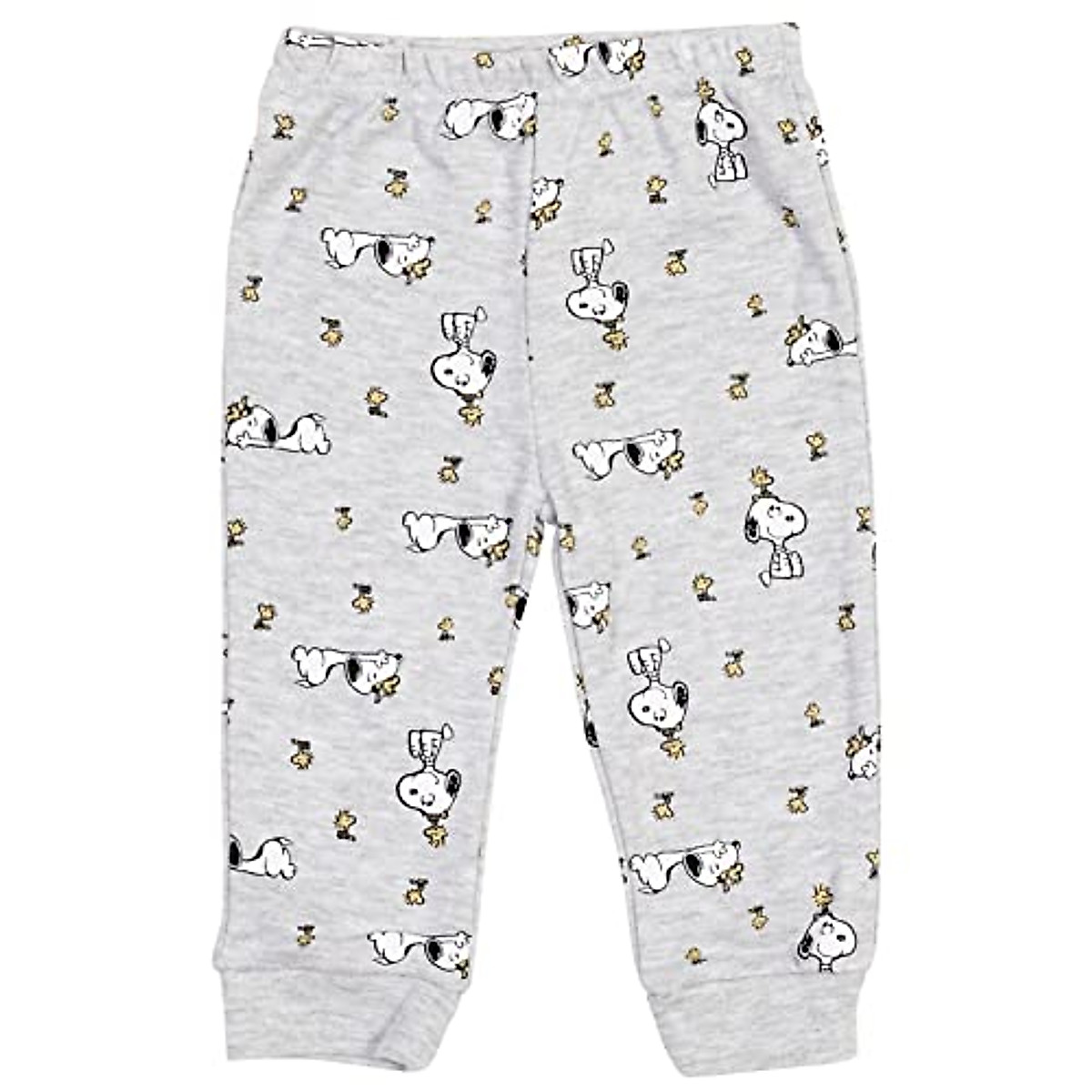 PEANUTS Woodstock Snoopy Infant Baby Boys Cuddly Short Sleeve Bodysuit Jogger Pants Bib and Hat 4 Piece Outfit Set Yellow 18 Months