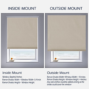 Beige Grey Roman Shades for Windows, Premium Fabric Blackout Roman Shades Window Blinds for Doors, French Doors, Bathroom, Kitchens