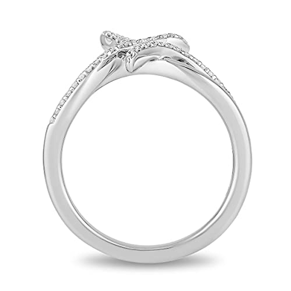 Jewelili Enchanted Disney Fine Jewelry Sterling Silver 1/7 Cttw Diamond Ariel Ring size 5