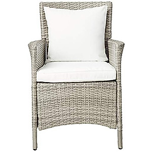 Modway Conduit Wicker Rattan Outdoor Patio Dining Arm Chair with Cushion in Light Gray White