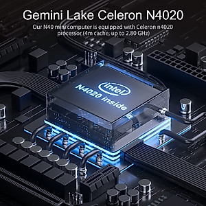 MINISFORUM N40 Mini PC Fanless Silent Desktop Computer 4GB RAM, 64GB eMMC Micro PC, Celeron N4020 up to 2.8GHz, 1000M LAN, HDMI&VGA, Support Auto Power On Mini Computer