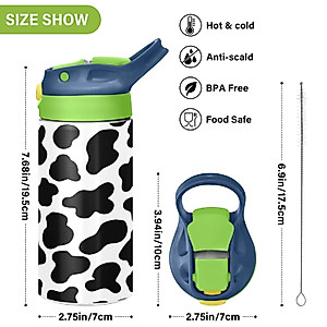 Kigai 12 oz Cow Kids Water Bottle,Insulated Stainless Steel Water Bottle with Straw Lid Double Walled Leakproof Flask for School Toddlers Girls Boys