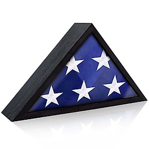 ASmileIndeep Flag Display Case for 3' x 5' Flag, American Flag Shadow Box with HD Tempered Glass and Wall Mount, Folded Triangle Flag Holder Frame for Small Flag (Not for Burial Flag) - Black Walnut