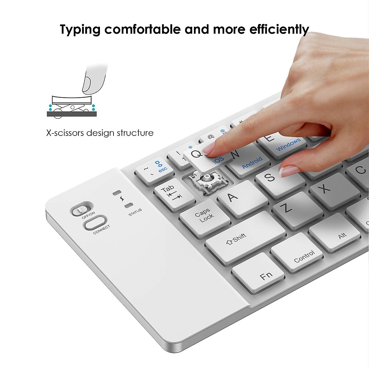 IKOS Folding Bluetooth Wireless Keyboard Slim Pocket Portable Travel Foldable Full Size Keyboard with Stand Holder for iPhone6-13 Max iPad Mini/Pro/Air, iOS Android Windows Laptop Smartphone/Tablet