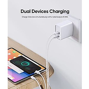 USB C Wall Charger, Dual Port 20W PD & QC 3.0 Fast Charging Block Plug Adapter Type C USB Charger Brick Compatible with iPhone 14/13/ 13 Pro Max/12/11 Pro Max, iPhone Xs/XR/X, Galaxy, Android