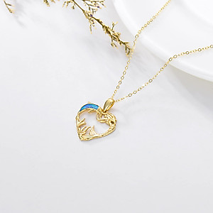 YDD 14K Solid Gold Mermaid Necklace for Women Dolphin Opal Necklace Heart Pendant Necklace Ocean Necklace 16''-18''