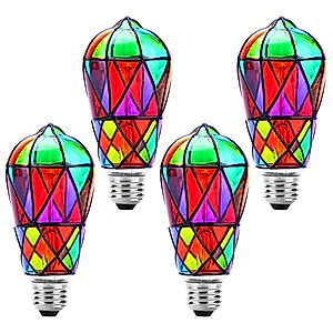 Kitmose 4 Pack Stained Glass Light Bulbs, LED Edison Light Bulb E26 3.5W Replacement Light Bulbs Tiffany Style for Bedroom Living Room Home Christmas Decoration