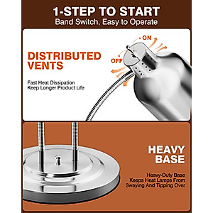 PYY Food Heat Lamp, Commercial Food Warmer, 2-Head Food Warming Light, 500W Portable Electric Heating Lamp, Stainless Steel Catering Food Warming Lamp for Restaurant Kitchen Cafeteria