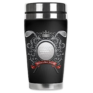 Mugzie Best Golfer Travel Mug with Insulated Wetsuit Cover, 16 oz, Black
