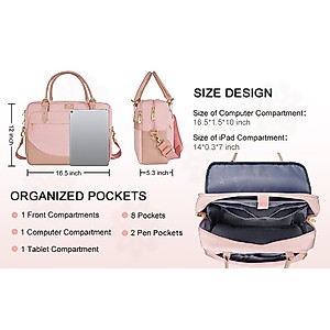 MATEIN 17 Inch Laptop Bag, Large Waterproof Laptop Carrying Case with Adjustable Handle, Cute Pink Briefcase Shoulder Messenger Bag Professional Work Computer Bag for Women Office College Travel, Pink
