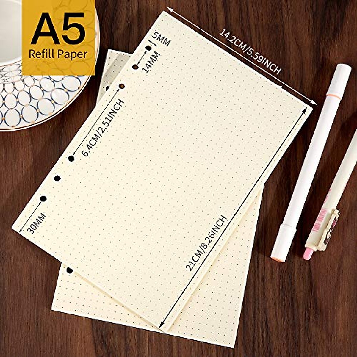 LEOBRO Refillable A5 Notebook Set, 2 Pack A5 Dotted Filler Paper, 320 Pcs Index Tabs, with Binder Pocket, 3-Pocket Loose-Leaf Bags, Ruler Marker, Paper Refill for 6-Ring A5 Binders Planner Notebook