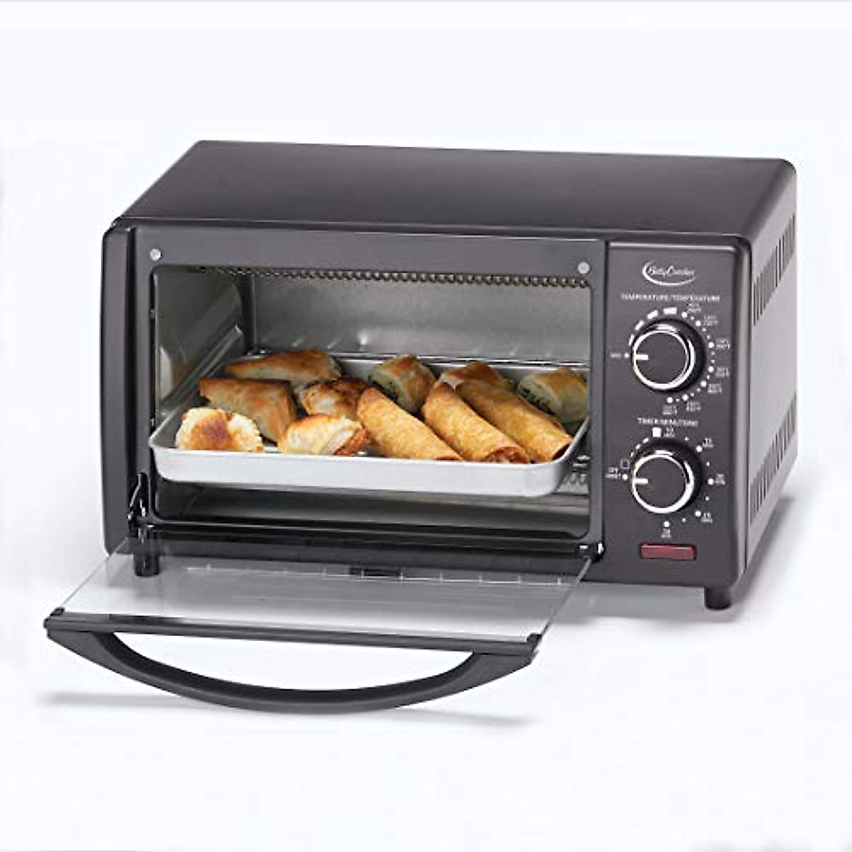 Betty Crocker Compact Toaster Oven, Pizza Oven with Toast & Bake, 2 Slice Toaster with Top & Bottom Heaters, Kitchen Countertop Oven
