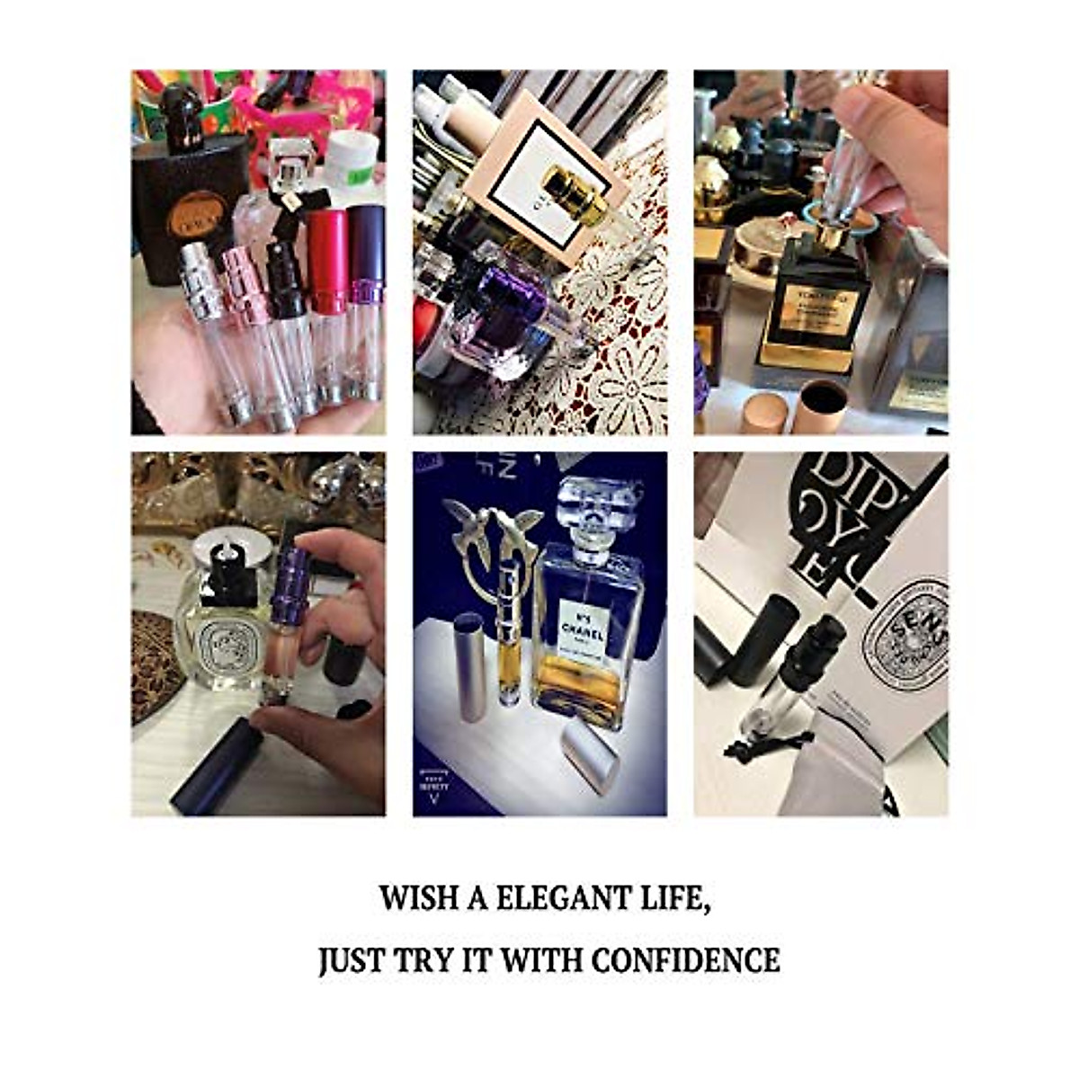 D-LOTUS Refillable Perfume Atomizer 5ml Perfume Bottle, Mini Travel Atomizer Empty Portable Perfume Spray Bottle (Black and Silver)