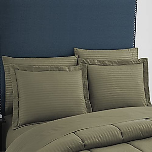 Queen Comforter Set 8 Piece Bed in a Bag with Bed Skirt, Fitted Sheet, Flat Sheet, 2 Pillowcases, 2 Pillow Shams, Queen, Dobby Sage