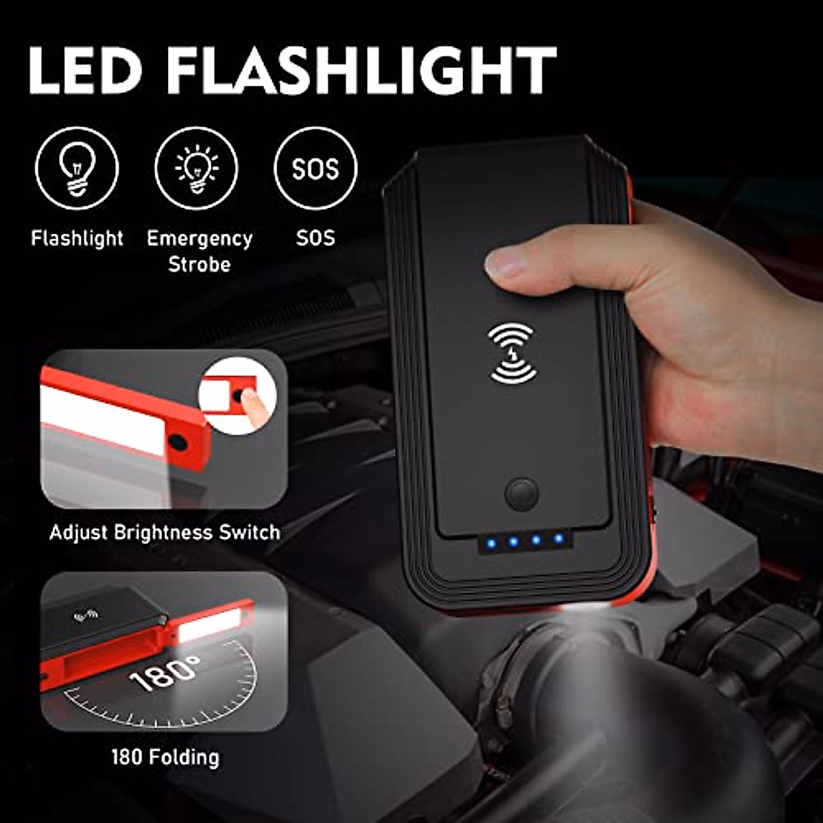 Jump Starter 3000A, Car Battery Jumper Starter Portable, 12V Jump Start Battery Pack up to 7.2L Gas or 8.0L Diesel Engine Jump Starter with Wireless Charging/Power Bank/QC3.0/LED Light