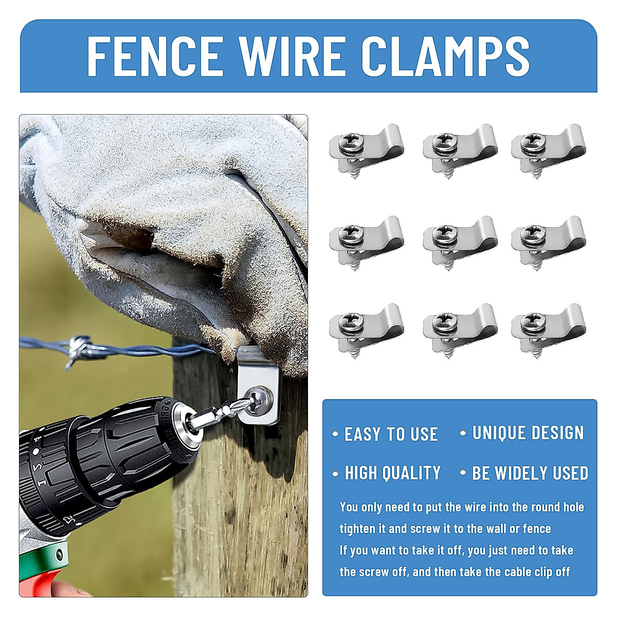30 Pcs Wire Fence Clamps Agricultural Fencing Mounting Clips with 30 Pcs Stainless Steel Screws Wire Clips Cord Clamp for Mount 12-16 Gauge Welded Wire to Vinyl,Wood or Metal Fence(30)