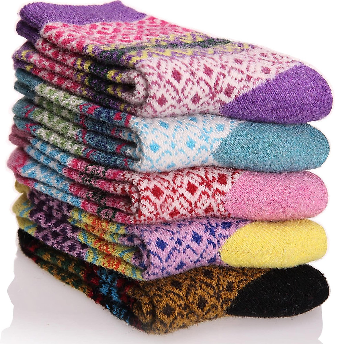 EBMORE Womens Wool Socks Thermal Hiking Winter Boot Warm Thick Cozy Crew Comfy Work Socks for Ladies 19 Pairs(Snowflake & Heart)