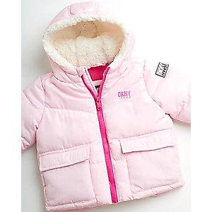 DKNY Infant Toddler Baby Girls' Winter Jacket - Fleece Lined Quilted Bubble Puffer Parka Coat for Girls (Sizes:12M-4T), Size 3T, Pink