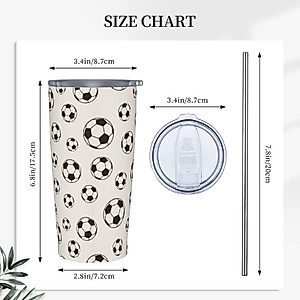 JASROTAO Soccer Balls Tumbler, Sports 20oz Stainless Steel Insulated Travel Tumbler,Travel Coffee Mug with Lid and Straw Cups Gifts for Women Men