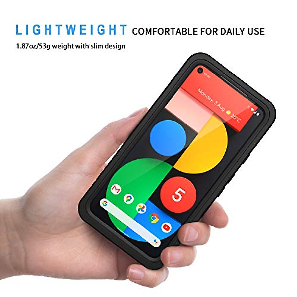 Lanhiem Pixel 5 Case, IP68 Waterproof Dustproof Shockproof Case with Built-in Screen Protector, Full Body Underwater Protective Cover for Google Pixel 5 (2020), Black/Clear