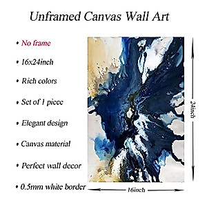 Navy Blue and Gold Paintings Blue White and Gold Canvas Wall Art Modern Navy Blue Art Abstract Blue Watercolor Painting Dark Blue Abstract Art Print Blue White Yellow Modern Artwork 16x24inch No Frame