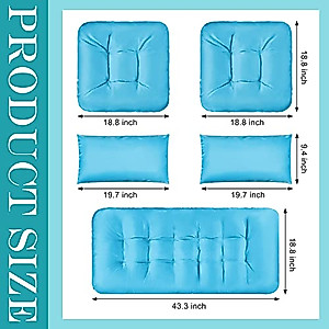 5 Pieces Wicker Patio Cushion Sets Include 1 Loveseat 2 U-Shape 2 Matching Chair Cushions Indoor Outdoor Tufted Settee Bench Cushions Replacement Loveseat Cushions for Outdoor Furniture (Light Blue)