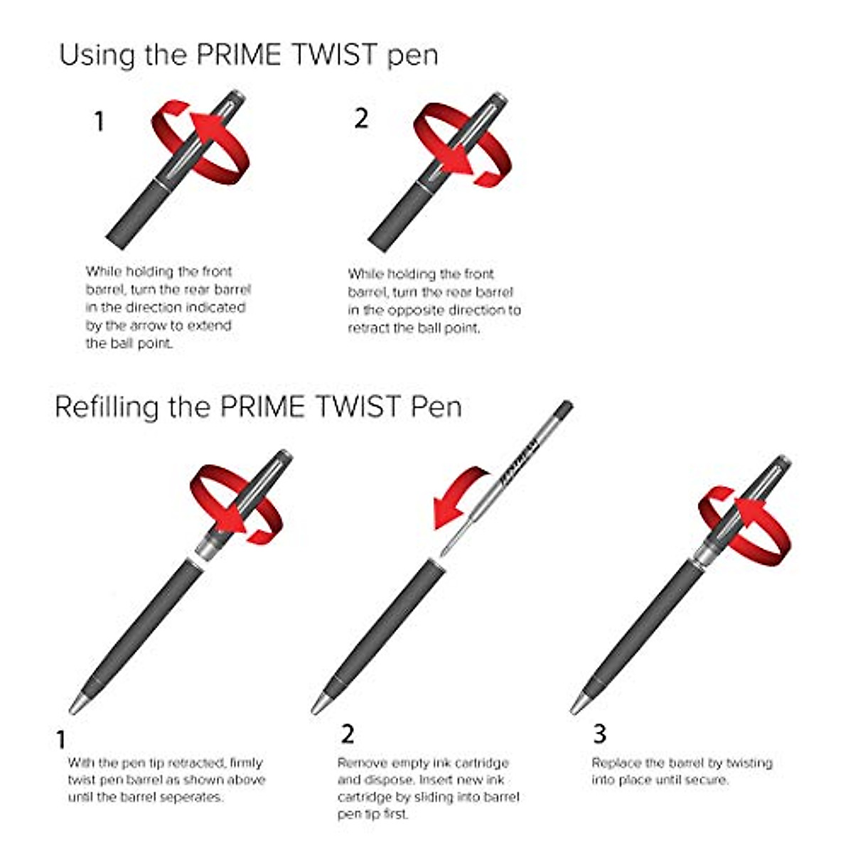 uni JETSTREAM PRIME TWIST - Includes one pen + two Parker Style refills (SXR-600-07) in Exclusive Gift Box - Black