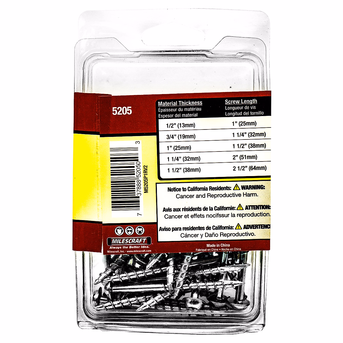 Milescraft 5205 Wood Pocket Hole Screws - #7 x 2" Washer Head with Coarse Thread (50pc.), Torx Drive Self-Tapping, For Indoor Use