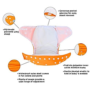 AnAnBaby Reusable Cloth Diapers for Babys, One Size Adjustable Washable Pocket Nappy Covers 6 Pack with 9pcs Microfiber Inserts for Toddler Boys & Girls