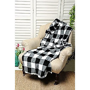 Safus Pattern Fleece Blanket Plush Throw 50" x 60" - Black/White Buffalo Plaid
