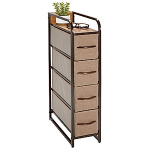 mDesign Slim Steel Frame Organizer Dresser Unit, 4 Removable Fabric Drawers/Metal Top, Furniture for Entryway, Hallway, Bedroom, Office, Closet Organization, Lido Collection, Coffee/Espresso Brown
