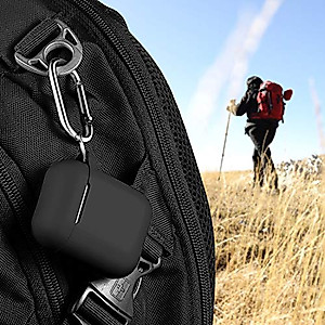 R-fun AirPods Case Cover, Soft Silicone Protective Cover with Keychain for Women Men Compatible with Apple AirPods 2nd 1st Generation Charging Case, Front LED Visible-Black