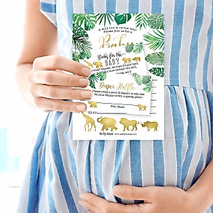 25 Safari Baby Shower Invitations, 25 Books For Baby Shower Request Cards, 25 Baby Shower Diaper Raffle Tickets For Baby Shower Games To Play, Cute Jungle Animal Write in Diaper Raffle Cards