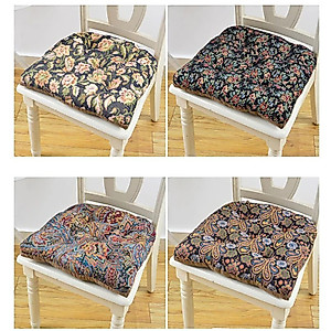 Chair Cushions for Dining Chairs 2 Pack - Thickening European Style Kitchen Chair Cushions Set of 2 with Ties, U-Shaped Tufted Dark Flower Chair Cushions for Kitchen Sofa Office Room Decor