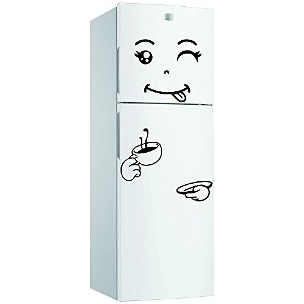 ANFRJJI Greedy Cute Characters Stickers for Fridge - PVC Removable Wall Decals - Kitchen Refrigerator Decor with Appetizing Faces - Effect 20"x34"inch (Black-JWH213-Fridge)