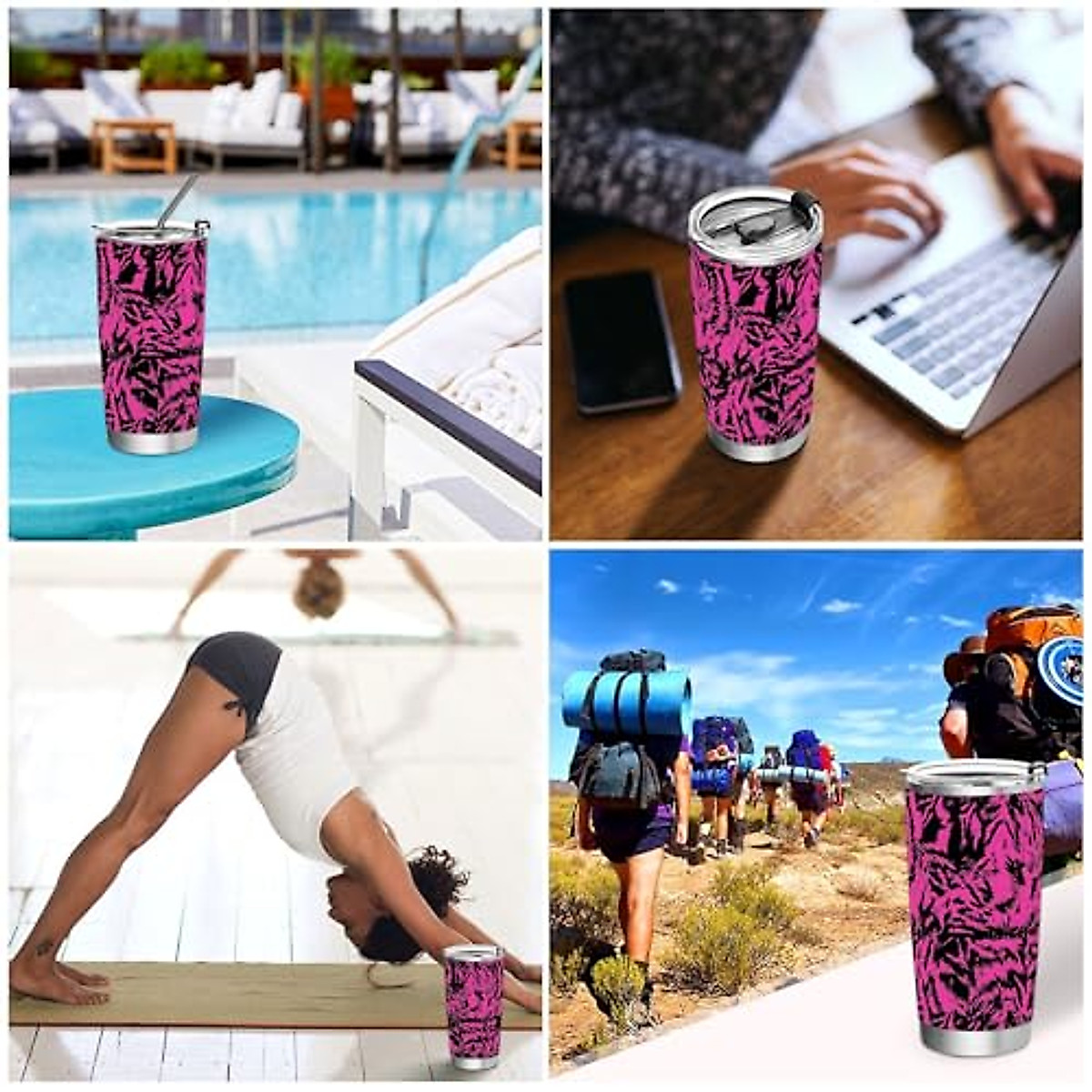 Black and Pink Print Stainless Steel cup for men with Straw Lid travel mug with lid for café safe insulated tumbler 20 OZ