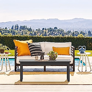 LUE BONA Outdoor Coffee Table, HDPS Patio Coffee Tables for Outside Rectangle, Patio Table for Deck, Pool, Balcony, Indoor or Outdoor Use, Dark Gray