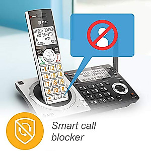 AT&T CL83207 DECT 6.0 Expandable Cordless Phone with Smart Call Blocker, Silver/Black with 2 Handsets