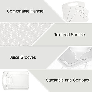 Cutting Boards for Kitchen Gray Plastic Chopping Board with Handles Set of 3 Juice Groove Dishwasher Safe BPA Free Stackable