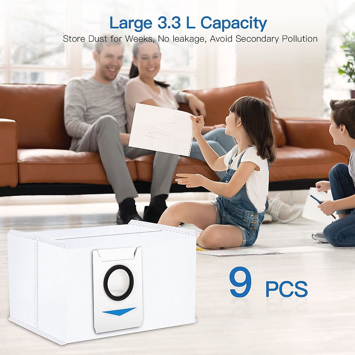 Vactop 9 Packs Dust Bags Replacement Compatible with Ecovacs Deebot X1 Omni, X1 Plus, T10 Omni, T10 Plus, T20 Omni, X & T Series, 3.3 L Large Capacity Dirt Disposable Vacuum Bags