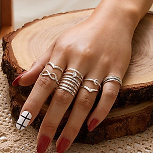 Long tiantian Sterling Silver Stackable Rings for Women Non Tarnish Trendy Stacking Rings Sets Vintage Knuckle Rings Stocking Stuffers for Christmas Gifts