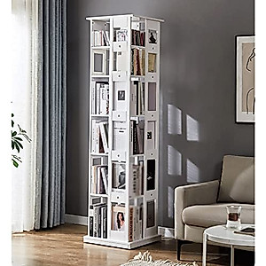 GELTDN Solid Wood Bookshelf for Living Room Furniture Minimalist Household Floor Book Shelf Light Swivel Bookcase ( Color : Black , Size : 135cm )