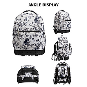 SKYMOVE 18 inches Wheeled Rolling Backpack Multi-Compartment Elementary Books Laptop Roller Bag Short Trip Carry-on for Women and Girls, Wash Painting