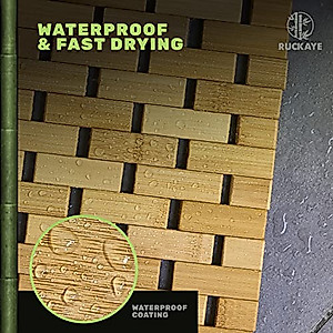 Ruckaye Bamboo Bath Shower Mat 24x16 Inches with Silicone Grip Pads – Foldable, Waterproof, Slip Resistant for Bathroom, Sauna, Spa, Kitchen & Outdoors– Environment Friendly